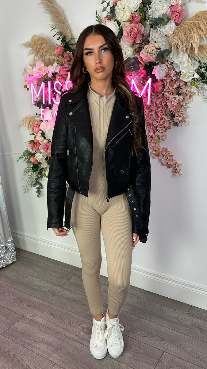 Raquel Black Leather Look Biker Jacket – MissGlamFashion